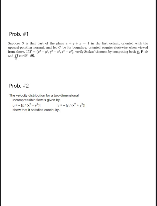 Solved Prob. #1 Suppose S is that part of the plane I+y+z = | Chegg.com