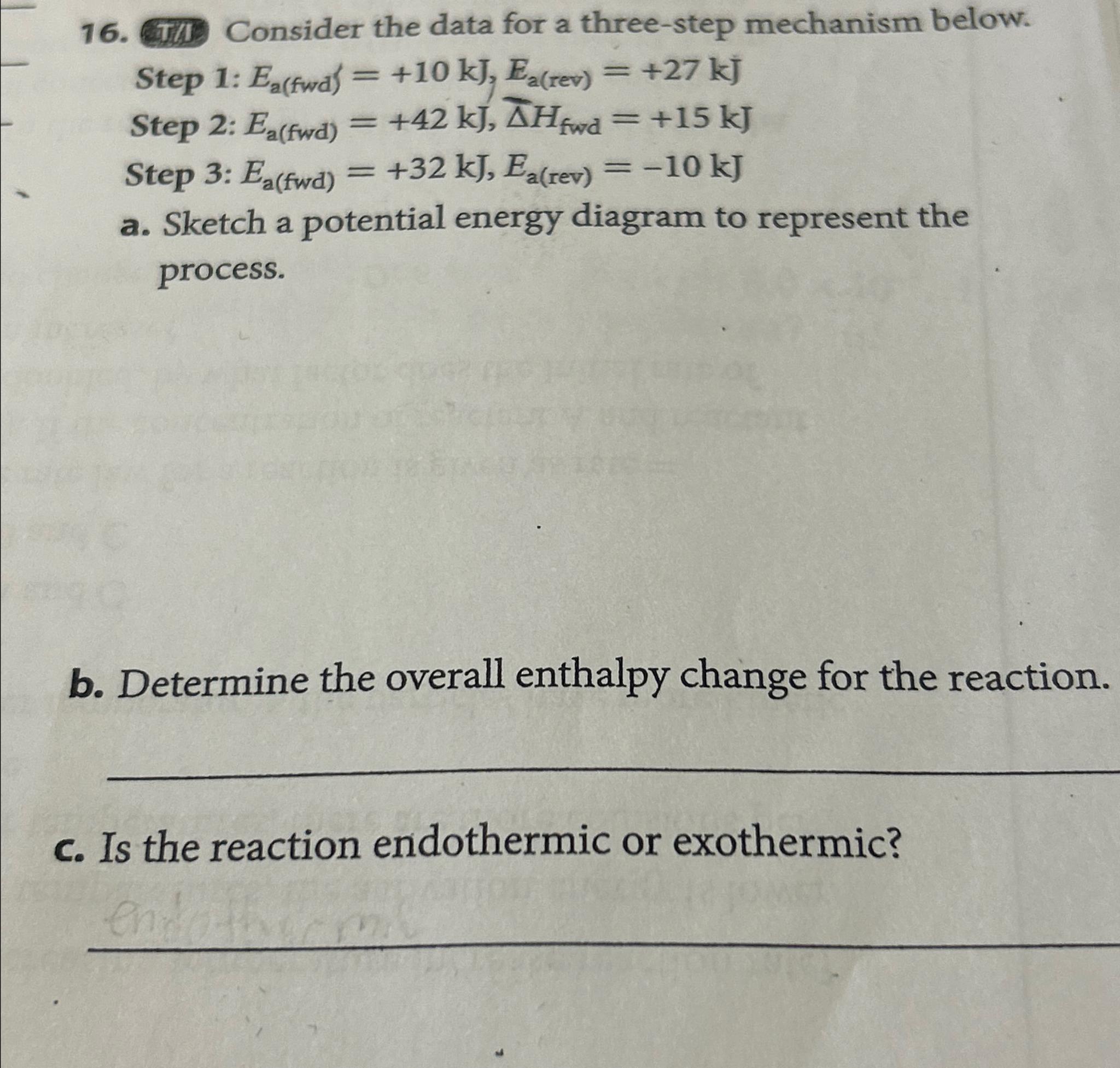 Solved Consider the data for a three-step mechanism | Chegg.com