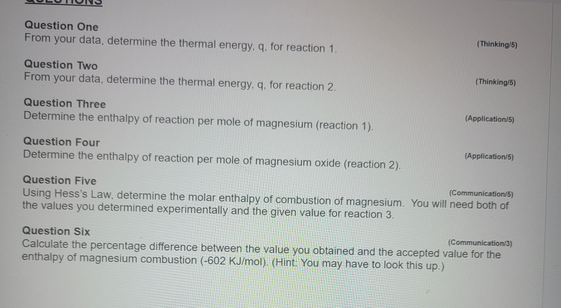 Solved The combustion of magnesium metal releases thermal | Chegg.com