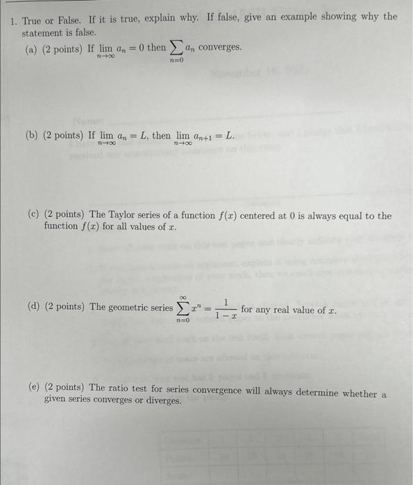 Solved True or False. If it is true, explain why. If false, | Chegg.com