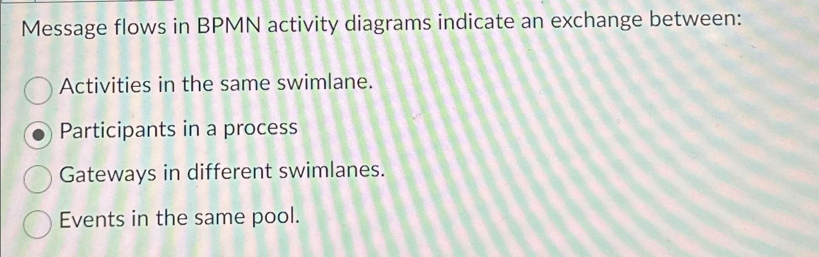 Solved Message flows in BPMN activity diagrams indicate an | Chegg.com