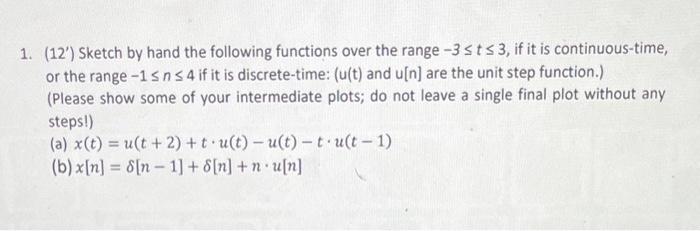 Solved 1. (12') Sketch by hand the following functions over | Chegg.com