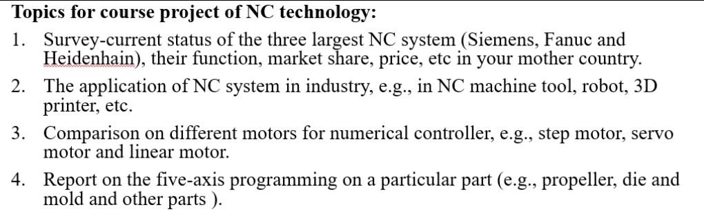 Solved Topics for course project of NC technology: 1. | Chegg.com