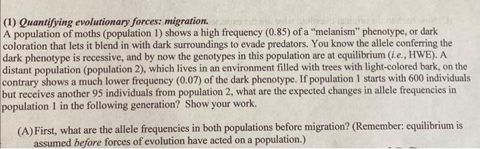 Solved (1) Quantifying evolutionary forces: migration. A | Chegg.com