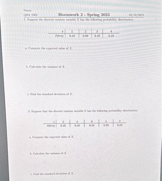 Solved 1 Suppose The Discrete Random Variable X Has The 