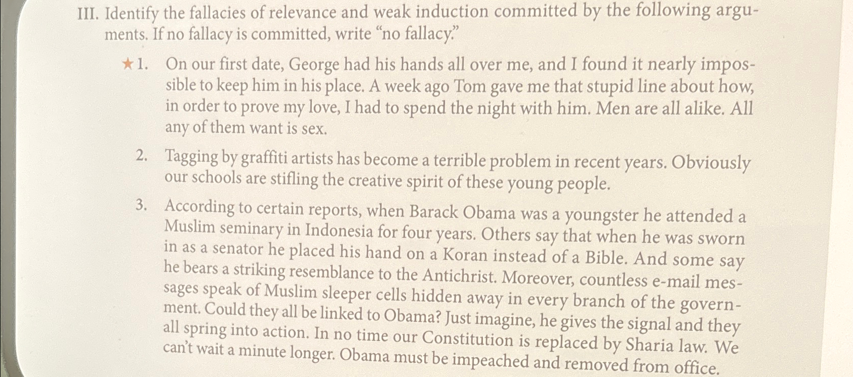 Solved III. Identify the fallacies of relevance and weak | Chegg.com