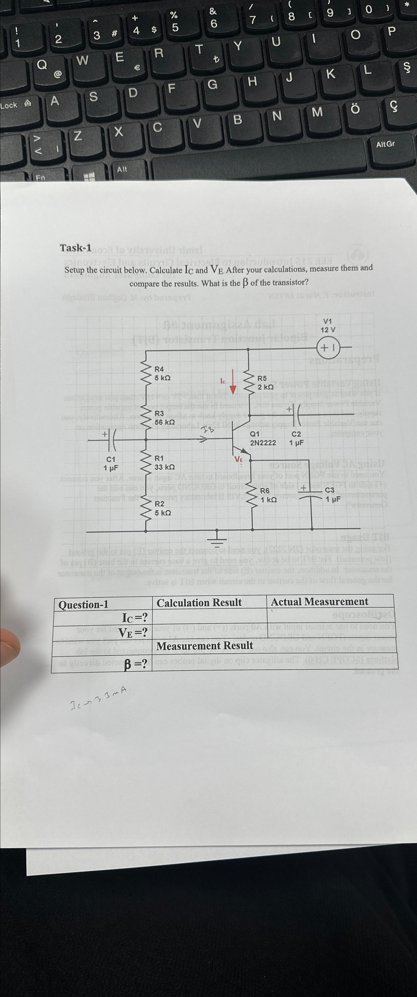 Solved Task-1Setup the circuit below. Calculate IC ﻿and VE. | Chegg.com