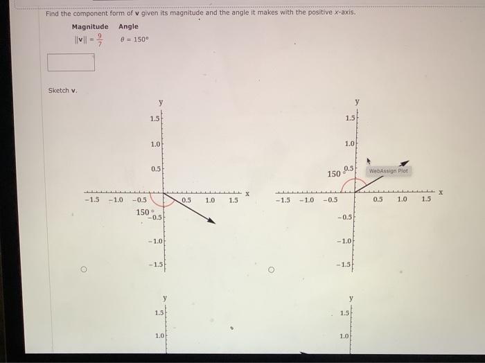 Solved Find the component form of v given its magnitude and | Chegg.com