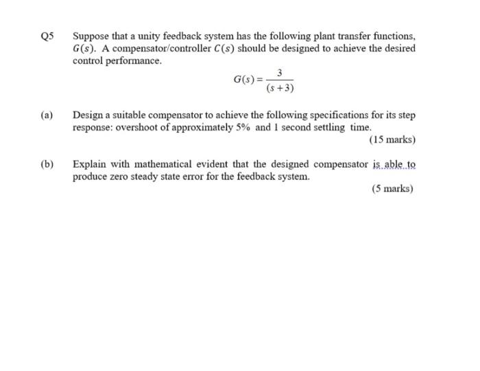 Solved Q5 Suppose that a unity feedback system has the | Chegg.com Solved Q5 Suppose that a unity feedback system has the | Chegg.com