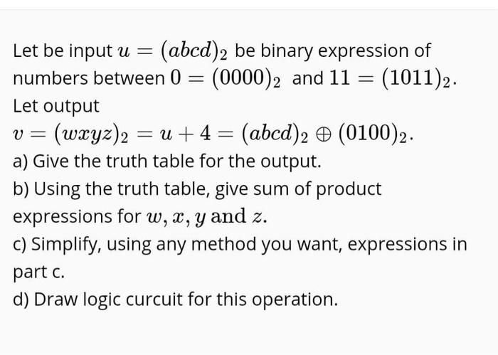 Solved Let be input u = (abcd)2 be binary expression of | Chegg.com