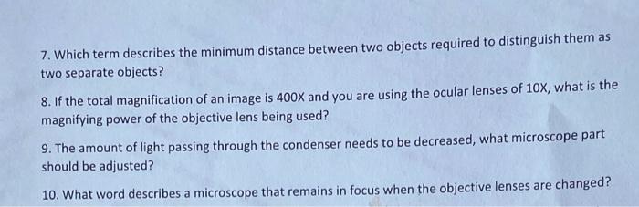 Solved 7. Which term describes the minimum distance between | Chegg.com