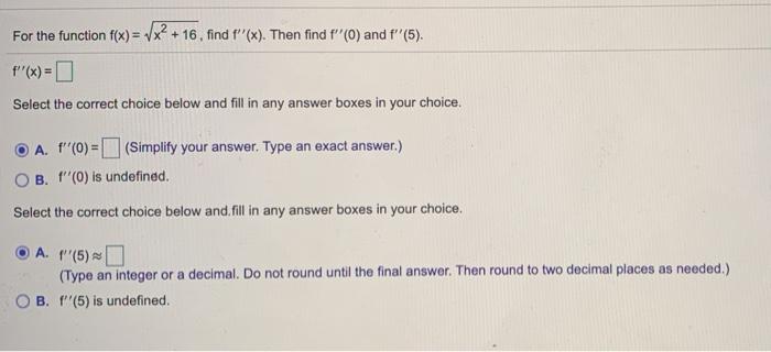 Solved For the function f(x) = square root x^2 + 16, find | Chegg.com