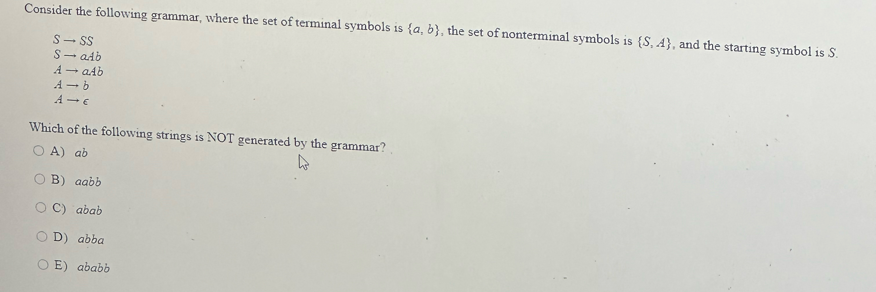 Solved Consider the following grammar, where the set of | Chegg.com