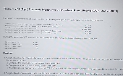 Solved Problem 2-18 (Algo) ﻿Plantwide Predetermined Overhead | Chegg.com