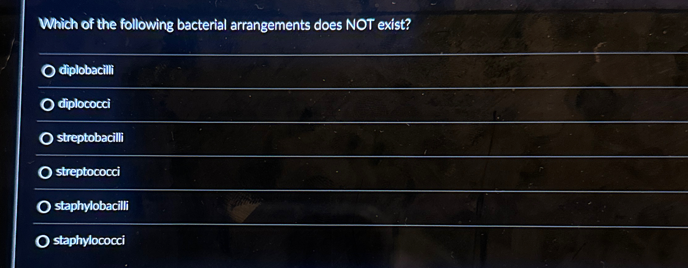 Solved Which of the following bacterial arrangements does | Chegg.com