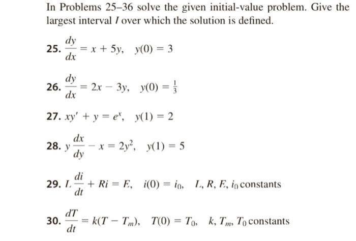 Solved In Problems 25-36 solve the given initial-value | Chegg.com