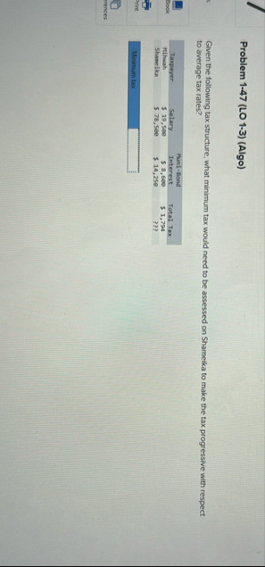 Problem 1-47 (LO 1-3) (Algo)Given the following tax | Chegg.com