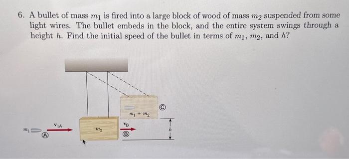 Solved 6. A bullet of mass m1 is fired into a large block of | Chegg.com