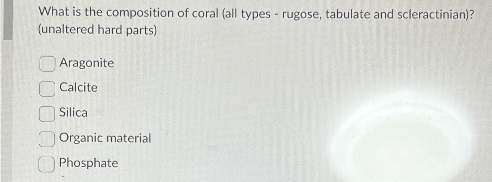 Solved What is the composition of coral (all types - | Chegg.com