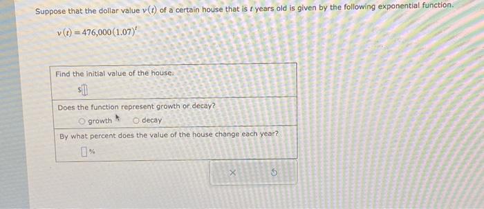 Solved Suppose that the dollar value v(t) of a certain house | Chegg.com