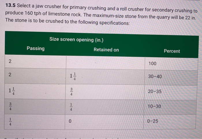 Solved 13.5 Select a jaw crusher for primary crushing and a | Chegg.com