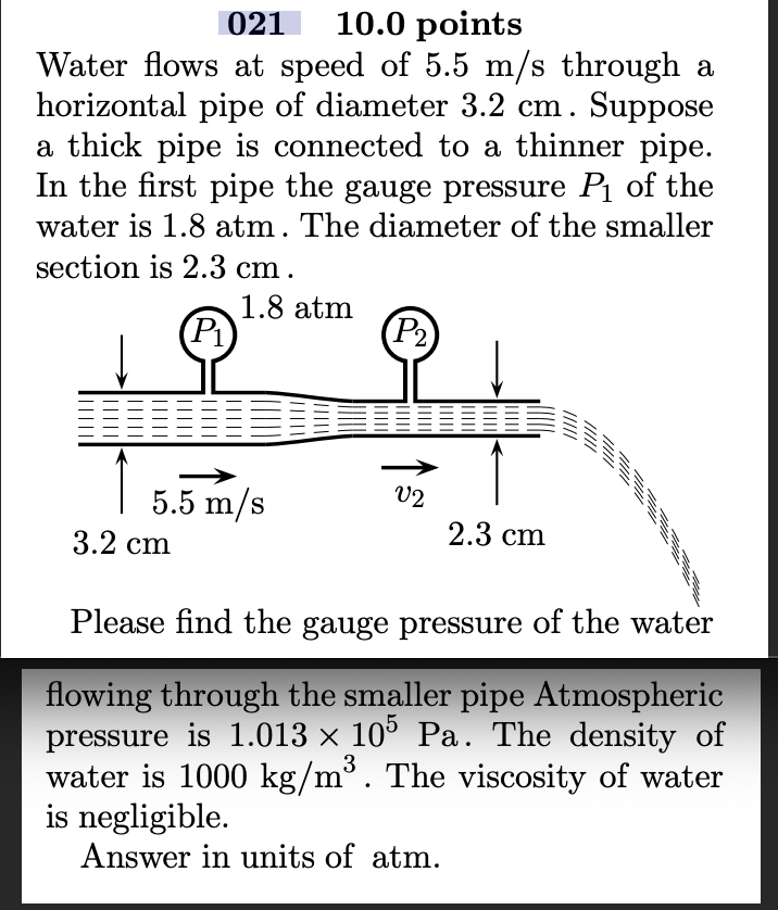 Solved 021,10.0 ﻿pointsWater flows at speed of 5.5ms | Chegg.com