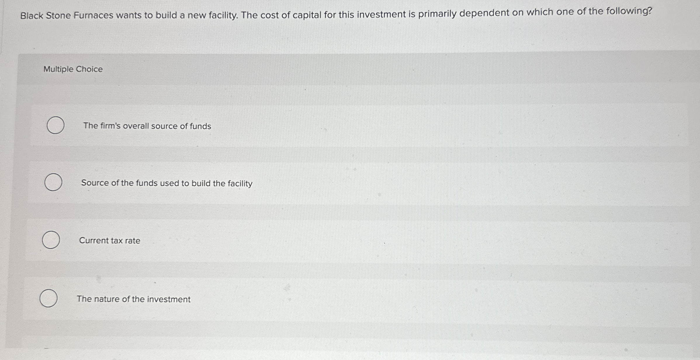 Solved Black Stone Furnaces wants to build a new facility. | Chegg.com