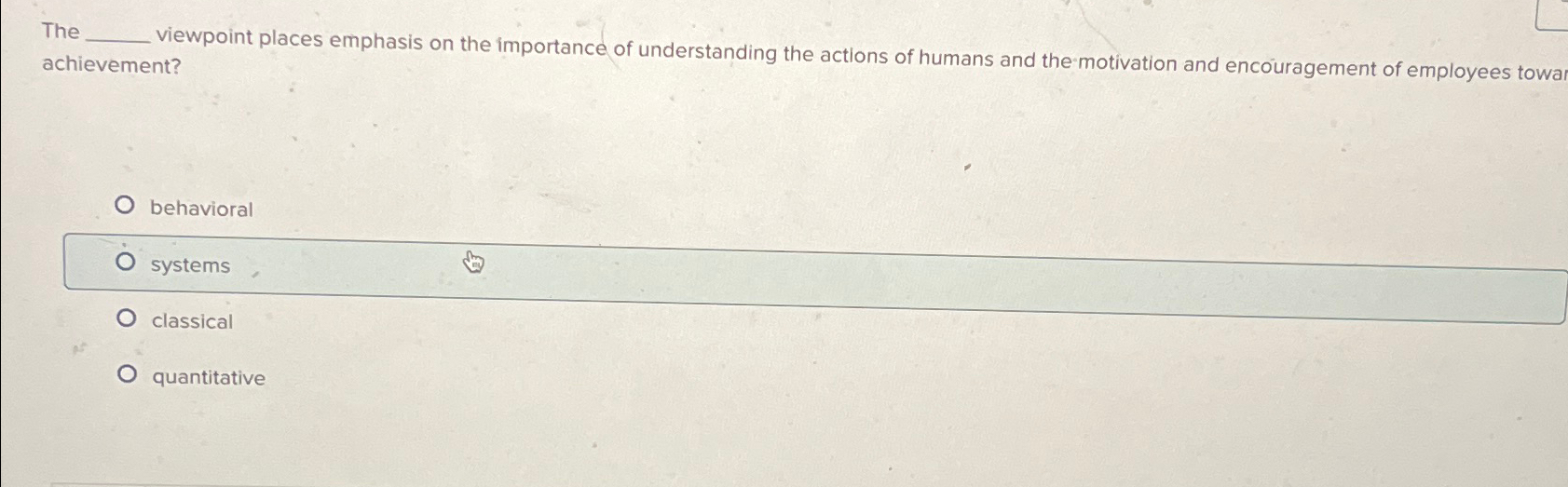 Solved The viewpoint places emphasis on the importance of | Chegg.com