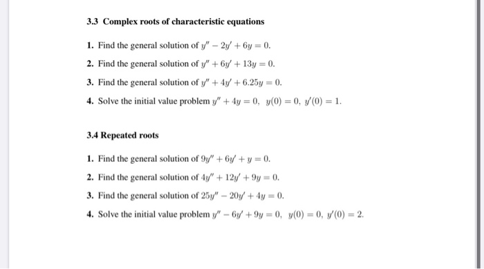 Solved 3.3 Complex roots of characteristic equations 1. Find | Chegg.com