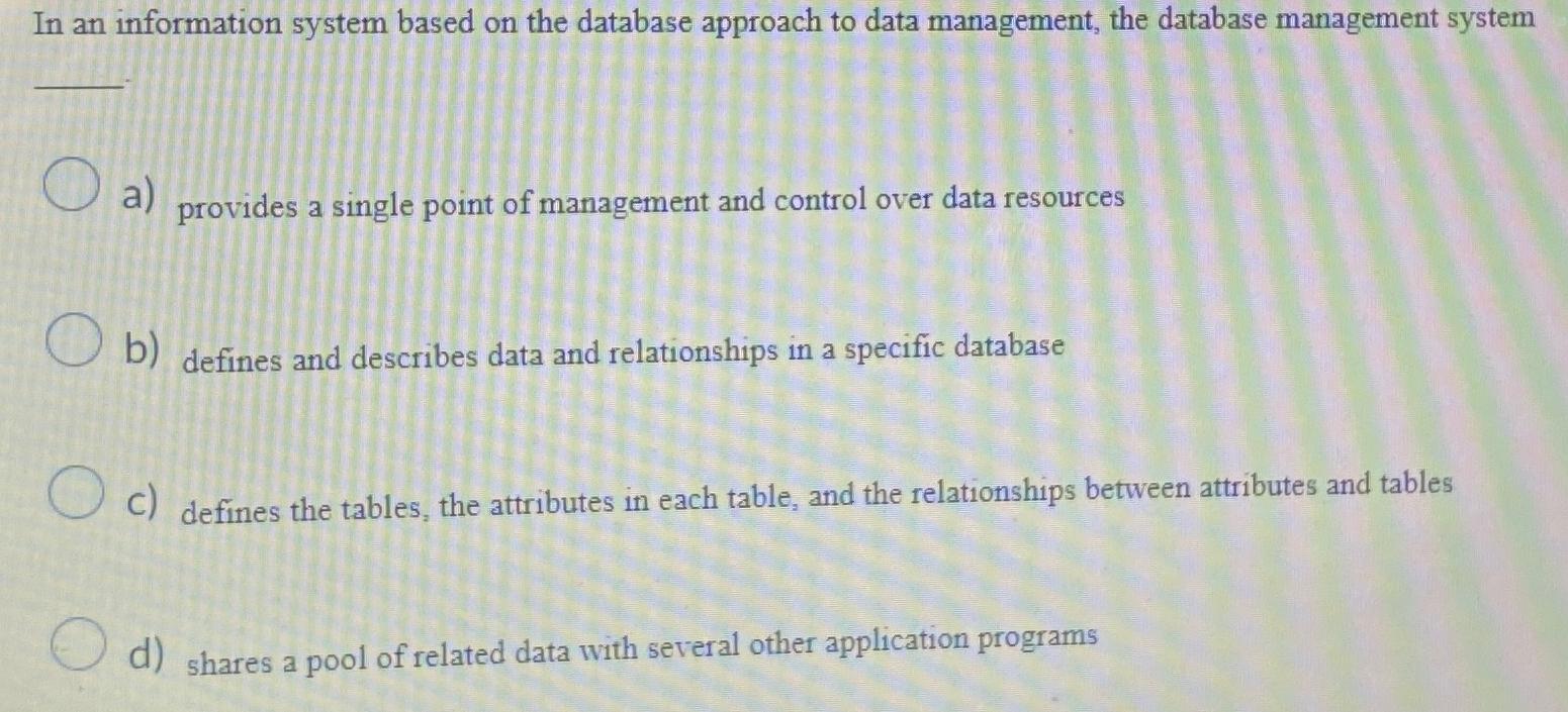 Solved In an information system based on the database | Chegg.com