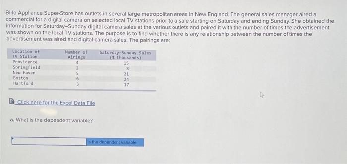 Solved Bi-lo Appliance Super-Store has outlets in several | Chegg.com