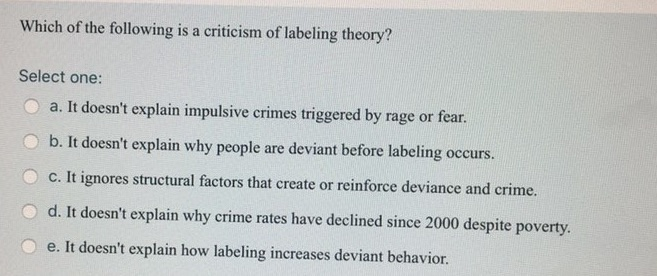 Solved Which of the following is a criticism of labeling | Chegg.com