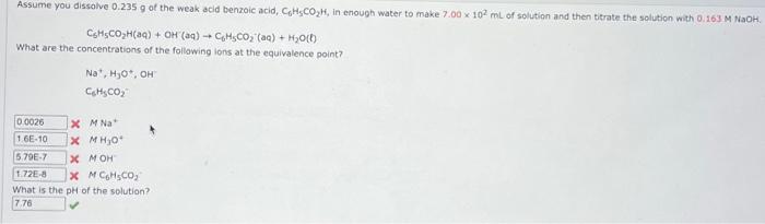 Solved Assume you dissolve 0.235 g of the weak acid benzoic | Chegg.com