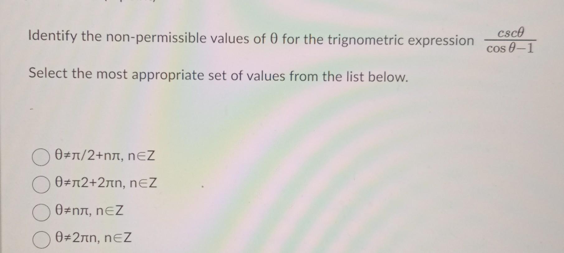 Solved Identify the non-permissible values of θ for the | Chegg.com