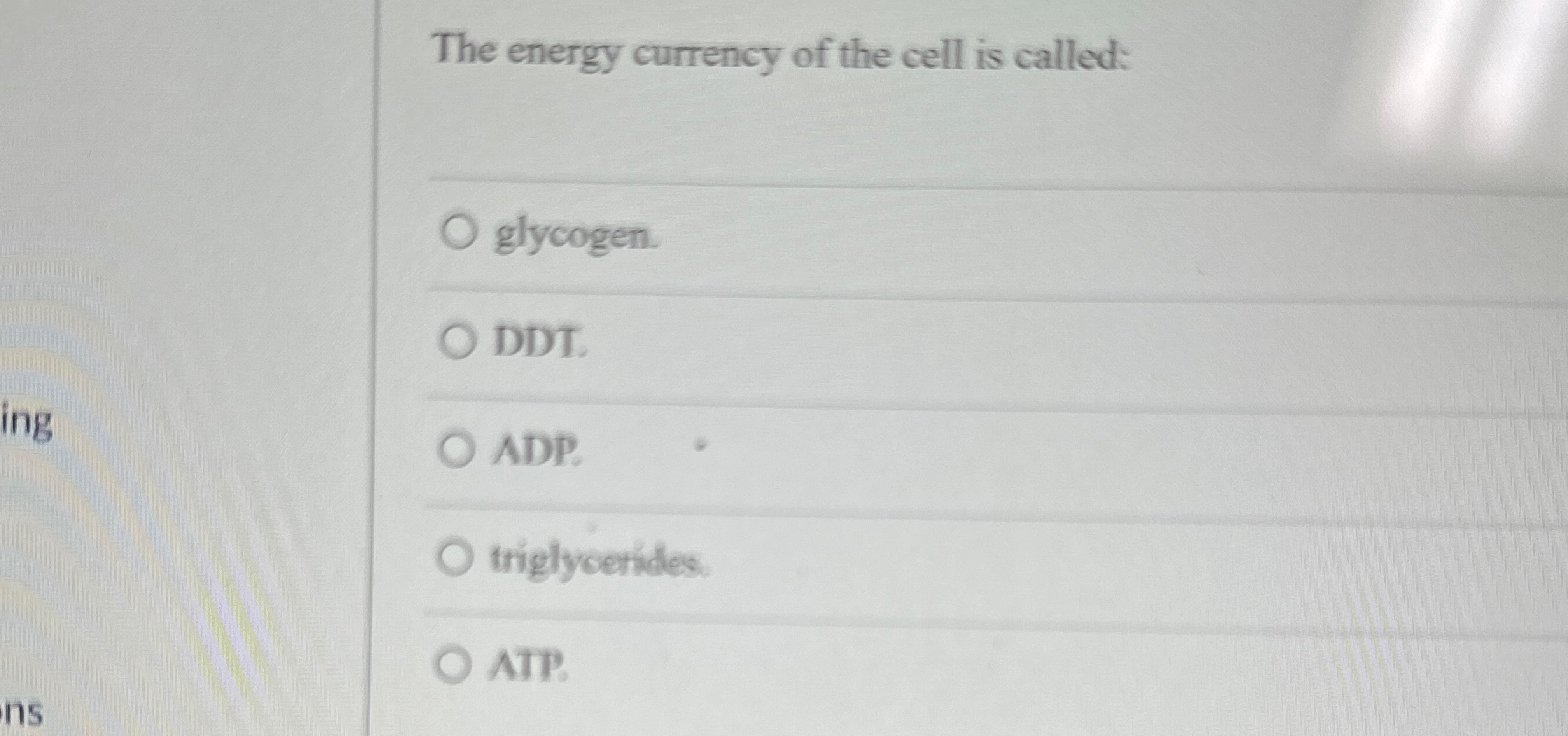 Solved The energy currency of the cell is | Chegg.com