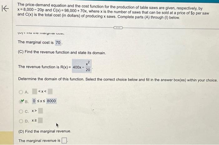 Solved The Price Demand Equation And The Cost Function For