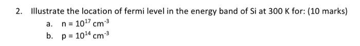 Solved 2. Illustrate the location of fermi level in the | Chegg.com