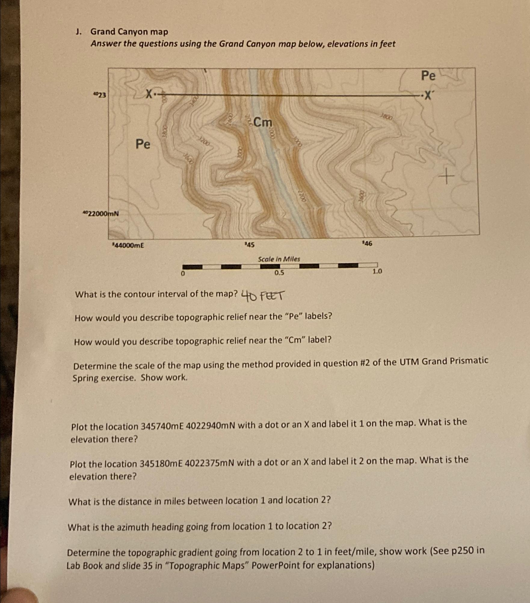 Solved J. ﻿Grand Canyon mapAnswer the questions using the | Chegg.com