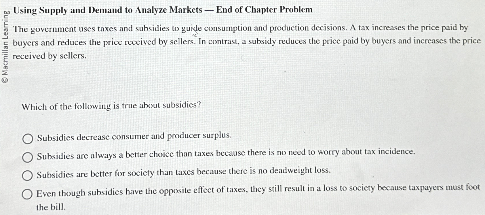 Solved boUsing Supply and Demand to Analyze Markets - ﻿End | Chegg.com