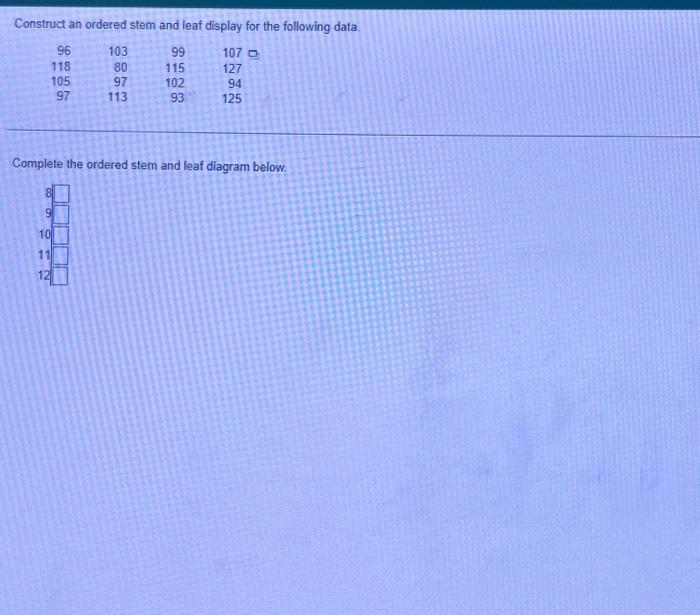 Solved Construct an ordered stem and leaf display for the | Chegg.com