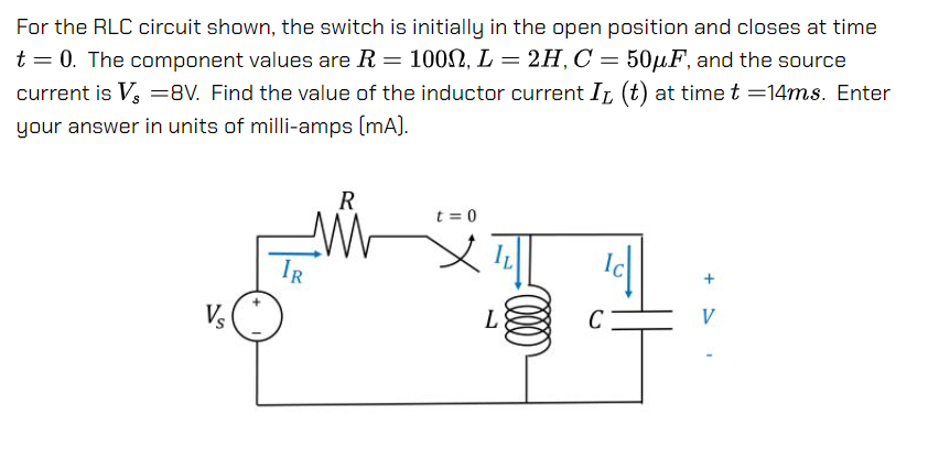 Solved For the RLC circuit shown, the switch is initially in | Chegg.com