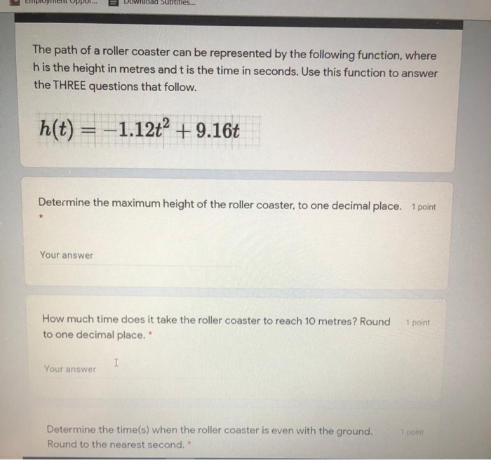 Solved 11080 Subtitles... The path of a roller coaster can | Chegg.com