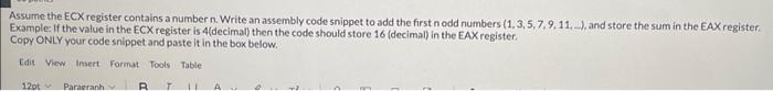Solved Assume the ECX register contains a number n. Write an | Chegg.com