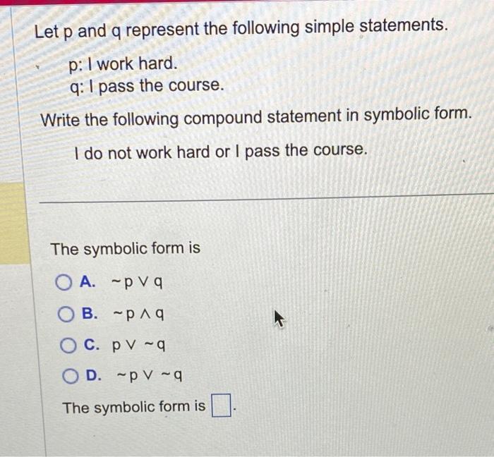 Solved Let p and q represent the following simple | Chegg.com