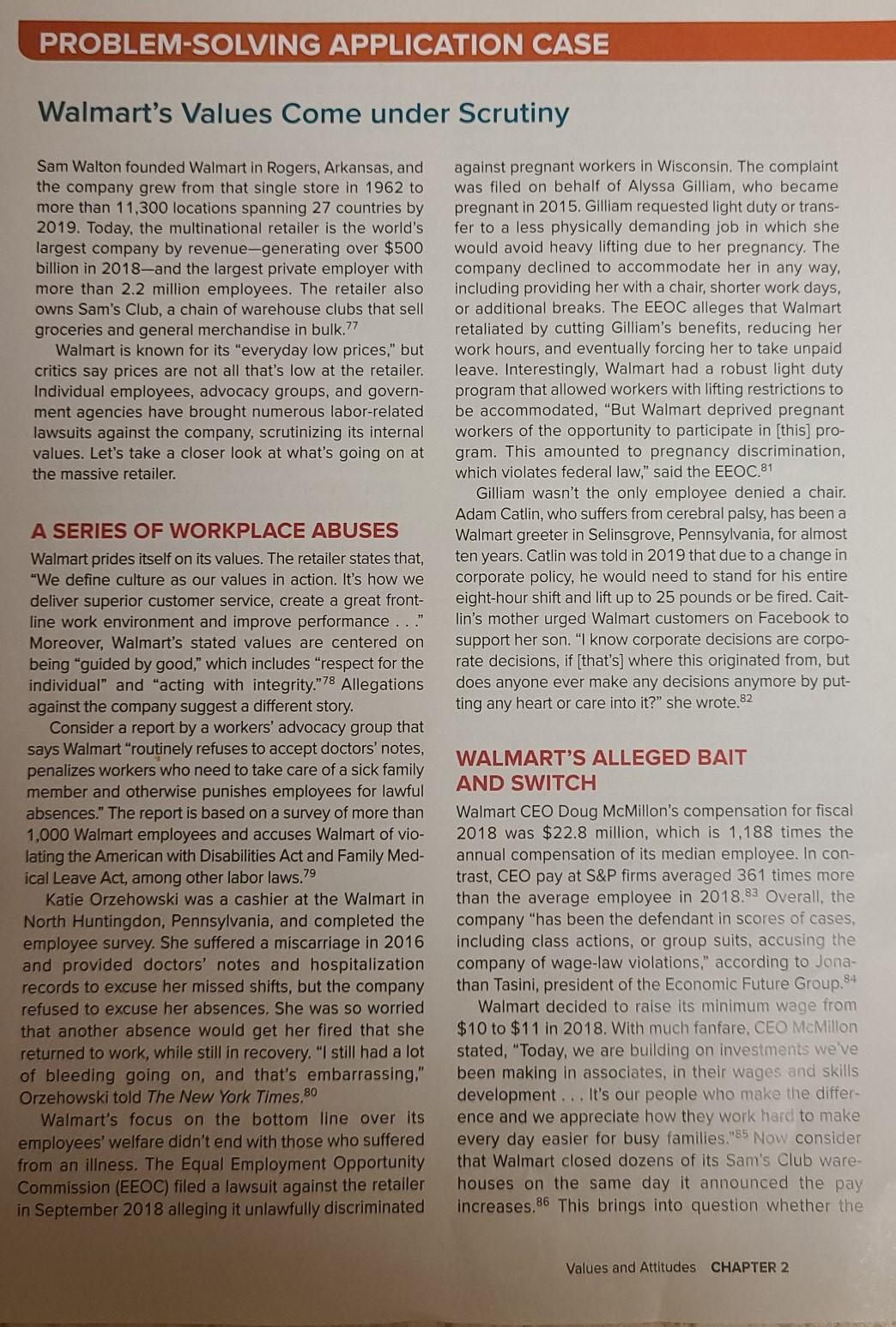 Solved PROBLEM SOLVING APPLICATION CASE Walmart's Values | Chegg.com