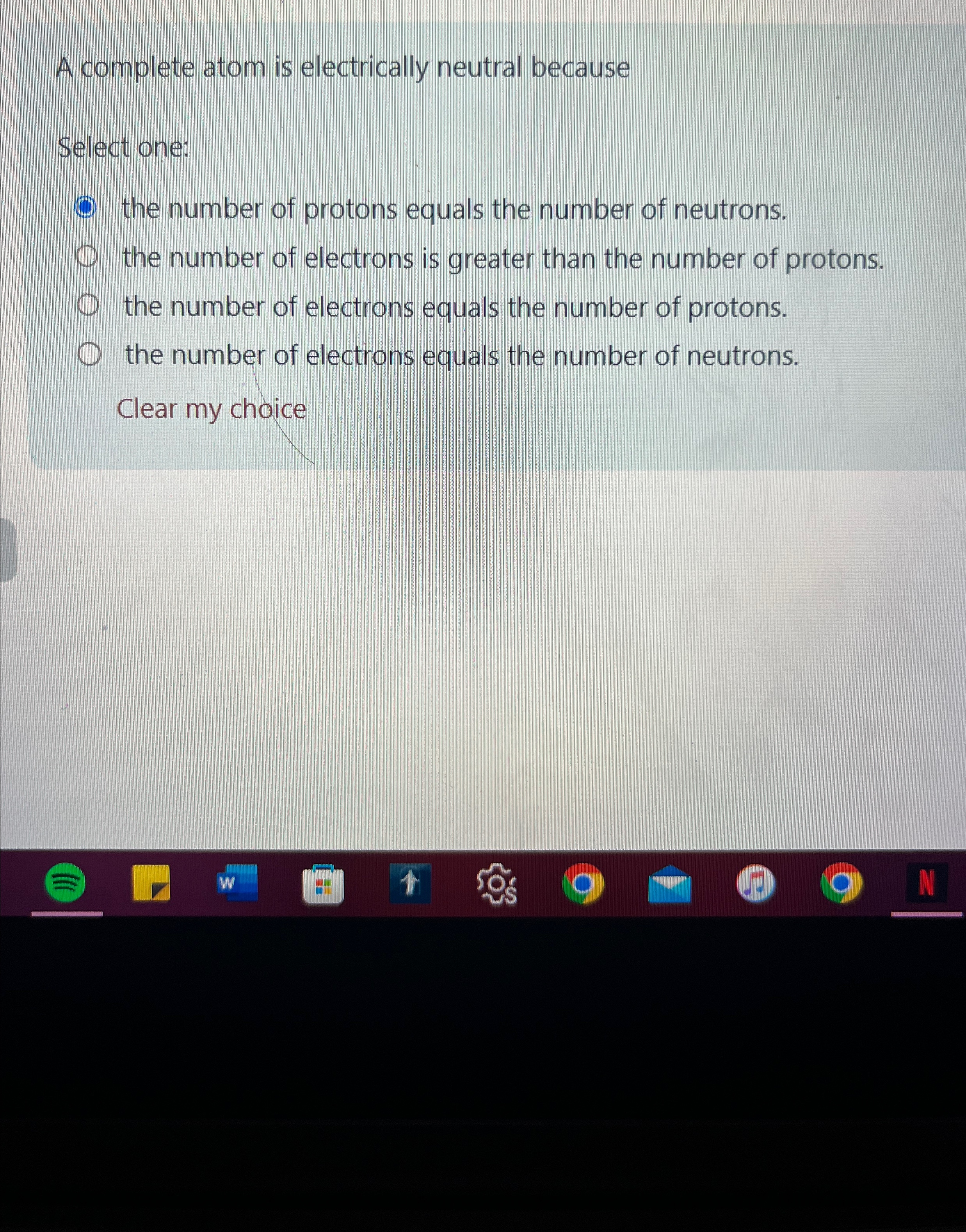 Solved A complete atom is electrically neutral becauseSelect | Chegg.com