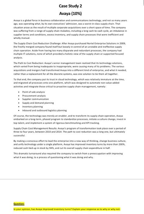 Solved Case Study 2 Avaya (10%) Avaya is a global force in | Chegg.com