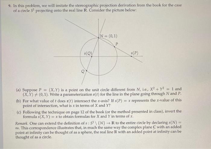 Solved 9. In this problem, we will imitate the stereographic | Chegg.com
