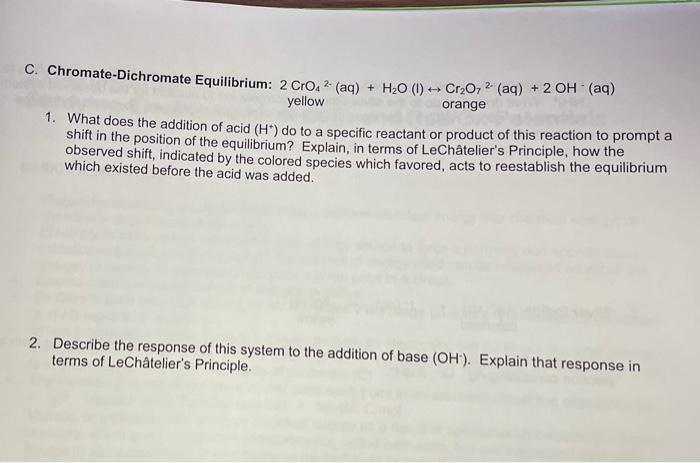 Solved C. Chromate-Dichromate Equilibrium: 2 CrOx 2 (aq) + | Chegg.com