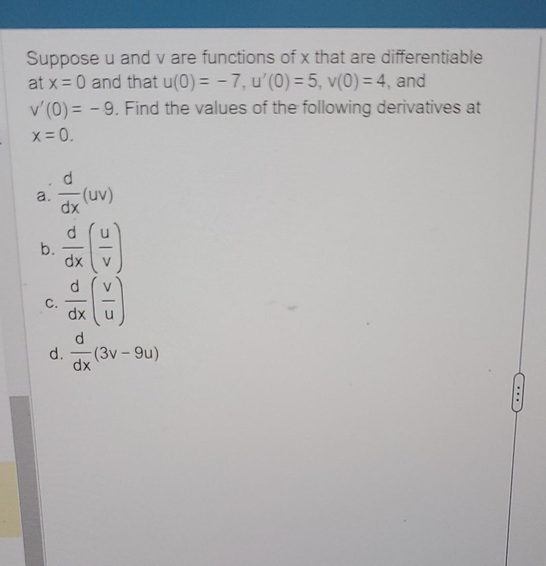 Solved Suppose u and v are functions of x that are | Chegg.com
